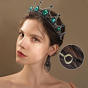 TOCESS Green Crown Tiara for Women, Vintage Princess Crown Queen Tiara with halo Crystal Emerald Rhinestone for Girls Bridal, Wedding, Pageant, Halloween, Prom Birthday Festival Party