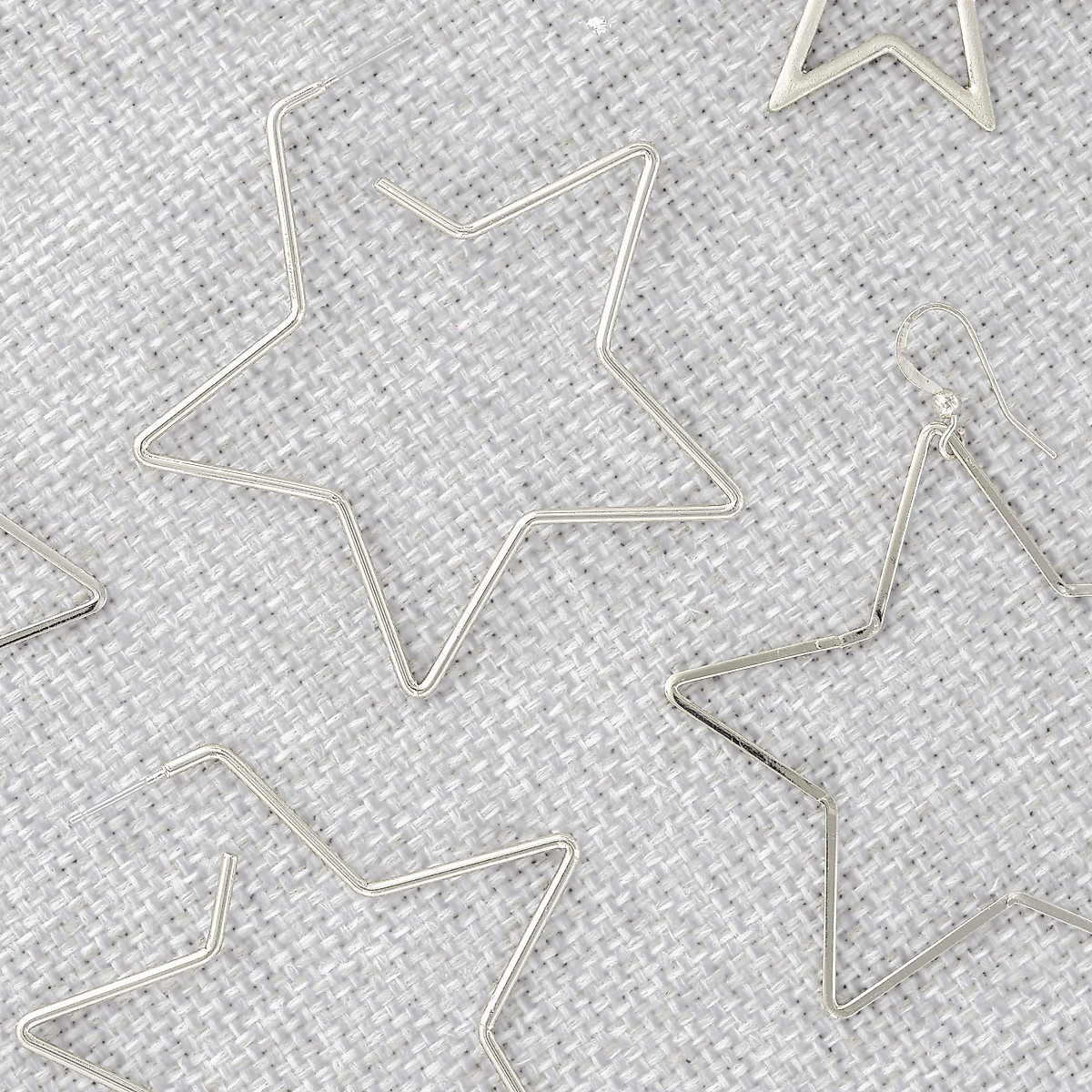 And Lovely Rhodium Dipped Star Earrings - Statement Hoop Earrings - Drop Dangle Earrings (Silver Star Hoop)