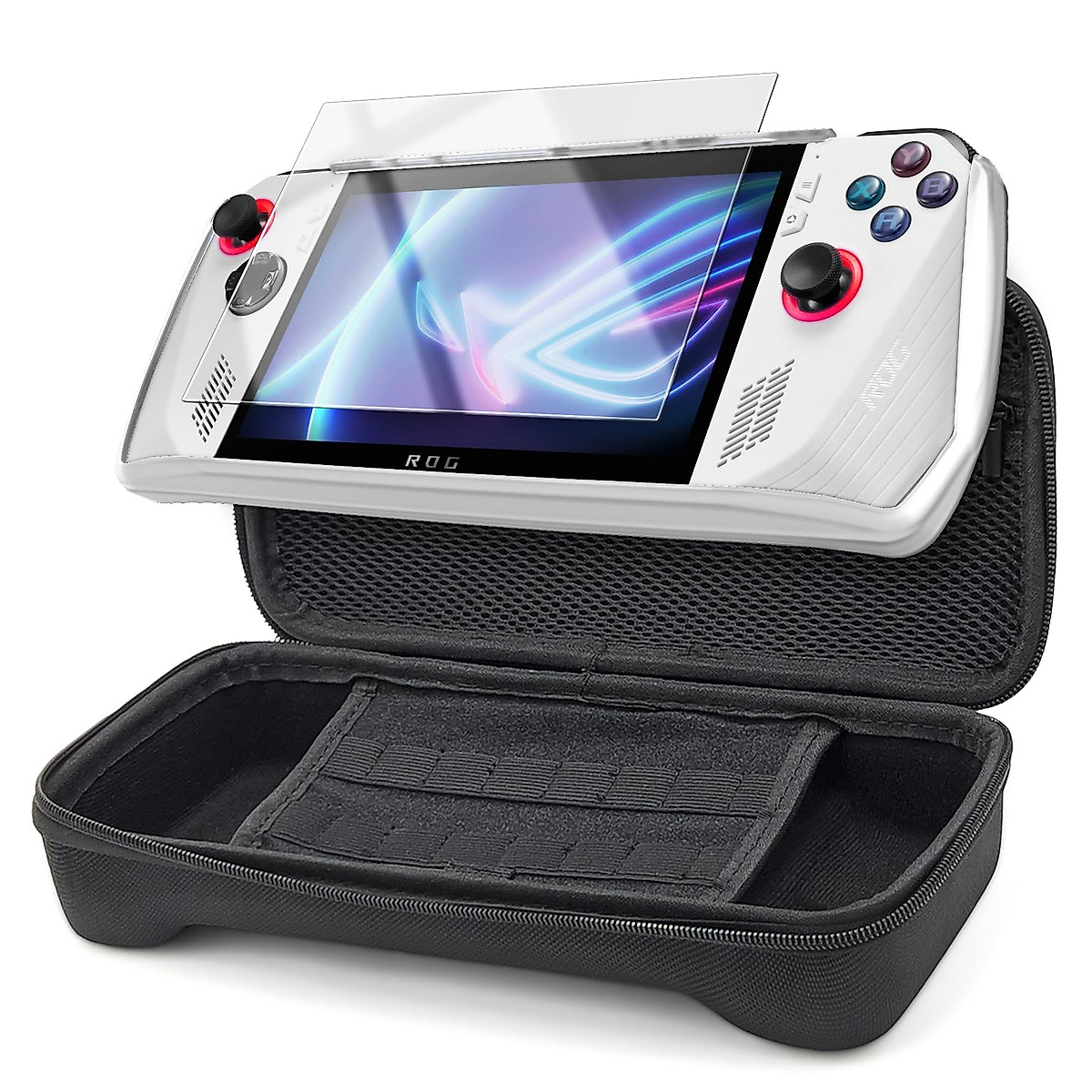 ENCASED 3-in-1 Asus ROG Ally Accessories Bundle - Clear Grip Case with Tempered Glass Screen Protector and Protective Carrying Bag with Handle (EVA Hard Shell)