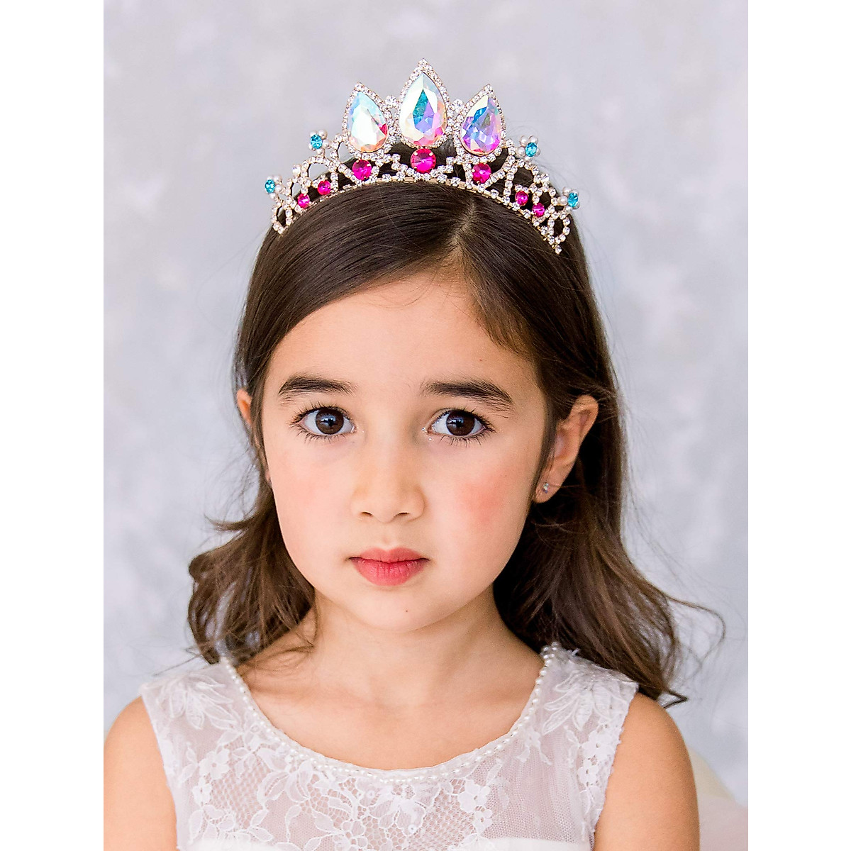 SWEETV Rapunzel Tiara for Girls Birthday and Costume, Aurora Borealis Crystal Princess Tangled Crown Headband for Kids Cosplay, Wedding Hair Accessories for Flower Girls