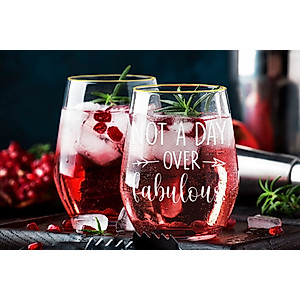 NICKANE 12oz Bestie Wine Glasses with Golden Rim, Gift Box as Christmas, Birthday Gifts for Women, Sister, Best Friends - Not a day over fabulous Glass