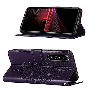 Butterfly Leather Case for Sony Xperia 1 III with Credit Card Holder Slots Kickstand Flip Folio Leather Magnetic Wallet Case with Wirst Strap Case for Sony Xperia 1 III