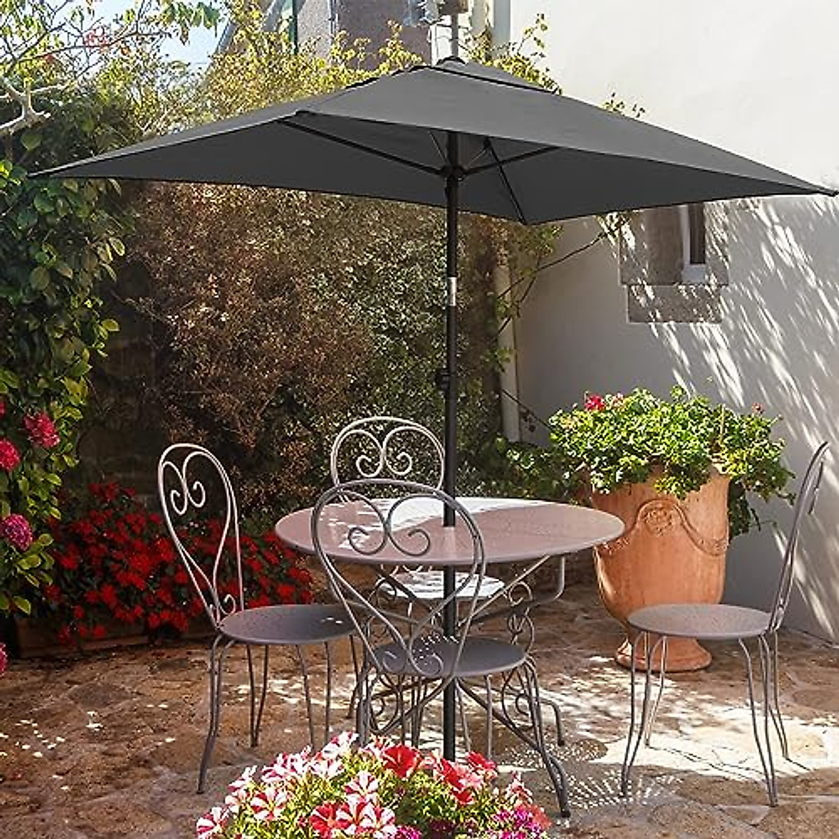 AMMSUN 6.5 x 4.5ft Rectangular Patio Umbrella Outdoor Table Umbrella Steel Pole and Fiberglass Ribs, Grey