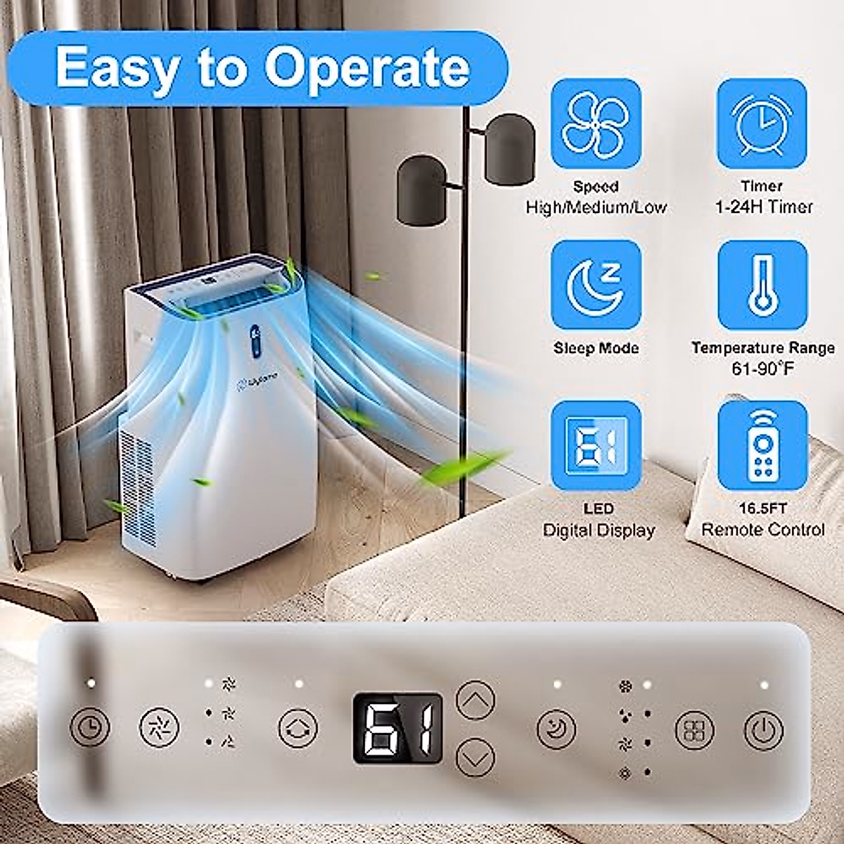 Wiytamo Portable Air Conditioners for Rooms Up to 700 Sq.Ft, 4-in-1 Portable AC Unit, Heater, Dehumidifier & Fan Mode, Remote Control, LED Display, Auto Swing, 14,000 BTU, White