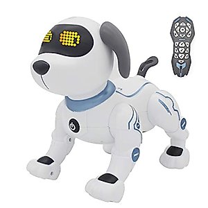 fisca Remote Control Dog, RC Robotic Stunt Puppy Voice Control Toys Handstand Push-up Electronic Pets Dancing Programmable Robot with Sound for Kids Boys and Girls Age 6, 7, 8, 9, 10 Year Old