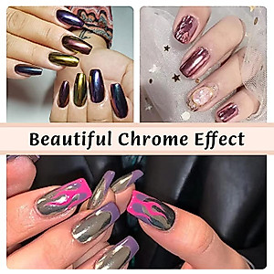 UIIOPJIOM Chrome Nail Powder 6 Colors Holographic Nail Powder Gold Sliver Red Blue Metallic Mirror Effect Pigment Nail Glitter Powder with 6 Pieces Eyeshadow Sticks for DIY Home Salon Nail Art Decor.