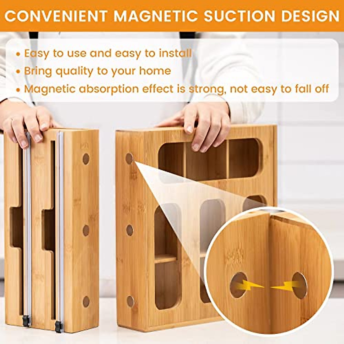 KitchenTell Ziplock Bag Organizer Bags - 6 in 1 Storage Bag Organizer Foil Kitchen Drawer, Plastic Bag Organizer for Drawer, Ziplock Bag Holder for Filing, Wooden Sandwich Bag Organizer