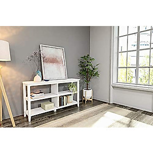 New Ridge Home Goods Edenton Two-Shelf Console Media Sofa Table with Bookshelf for Living Room, Entryway or Bedroom, White