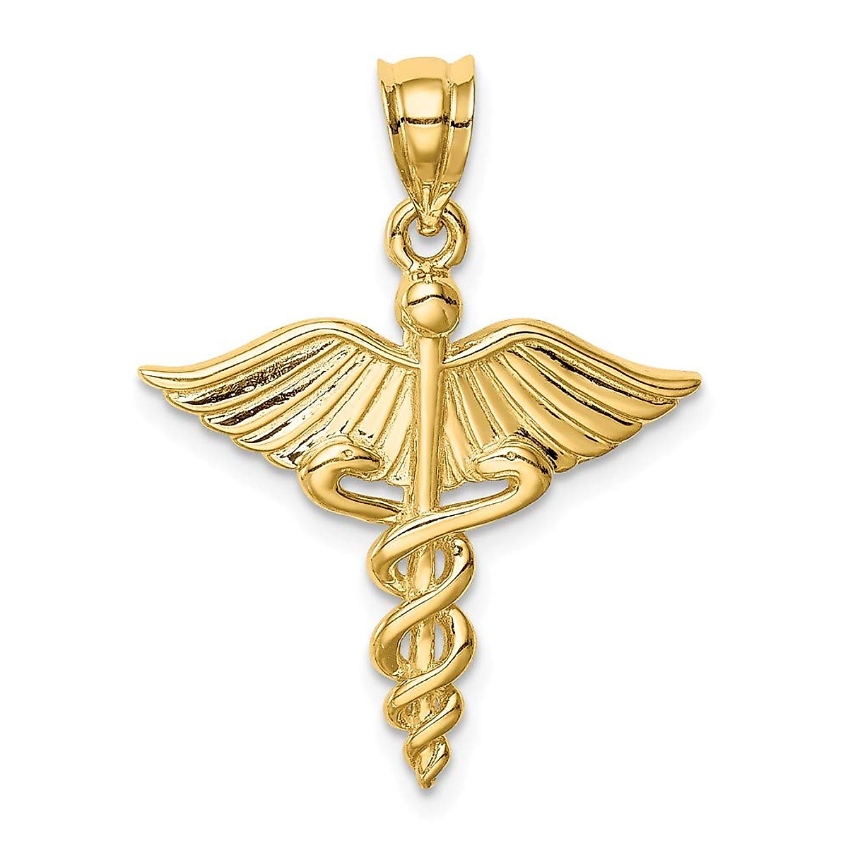 Solid 14k Yellow Gold RN Registered Nurse Caduceus Symbol Medical Emergency Alert Pendant Charm