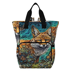 ZENWAWA Diaper Bag Backpack for Mom Dad-Painting Fox Floral Print with Insulated Feeding Bottle Inserts, Nappy Daypack for Outdoor Hiking Travel 11.02×5.91×15.3 INCH