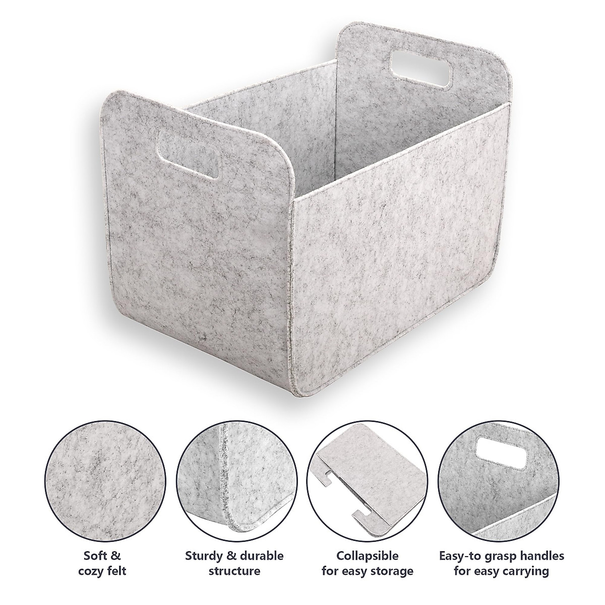 Acrola 15" x 10" Storage Basket Felt Storage Bin Collapsible & Convenient Box Organizer with Carry Handles for Office Bedroom Closet Babies Nursery, Toys, DVD, Books, Laundry Organizing (Light Gray)