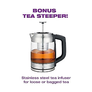 Salton GK1758 Temperature Control 1.7L with Tea Steeper Electric Kettle, Stainless Steel, Glass
