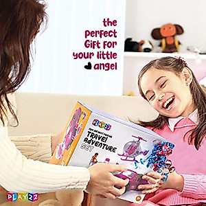 Play22 Pink Convertible 2-Seater Vehicle Doll Accessories with Lights and Sounds 10 Pc - Car for Dolls Set - Toy Car Includes Helicopter Doll, 2 Figurines, Dining Table Set - Great Gift