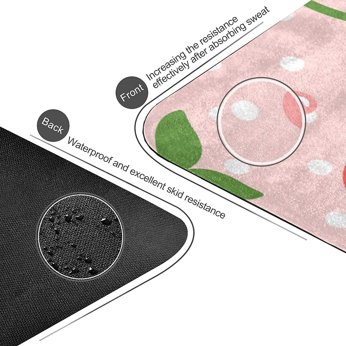 OTVEE Cherry Cute Heart Yoga Mat for Women Non Slip Ultra Thin 1 MM Travel Yoga Mat with Carrying Bag Suede Fitness Exercise Mat for Yoga Pilates Workout Routines Camping