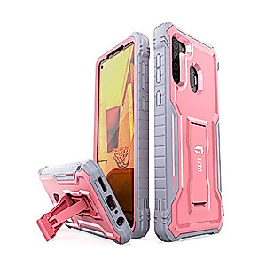 FITO Samsung Galaxy A21 Case, Dual Layer Shockproof Heavy Duty Case with Screen Protector for Samsung A21 Phone, Built-in Kickstand (Pink)