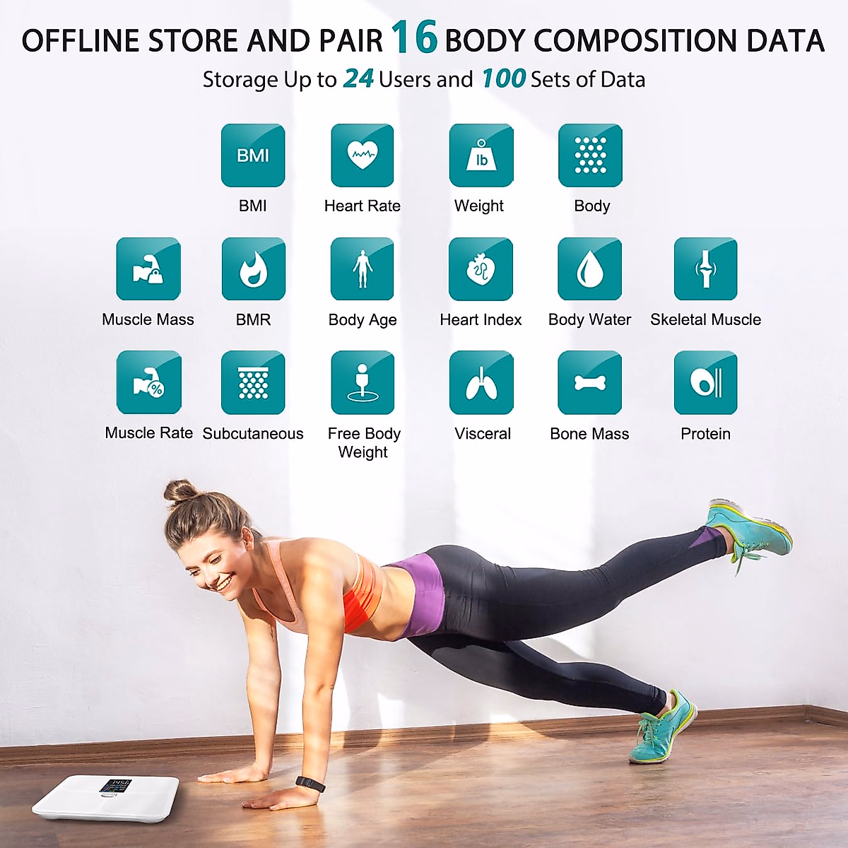 Body Fat Scale, ABLEGRID Digital Smart Bathroom Scale for Body Weight, Large LCD Display Screen, 16 Body Composition Metrics BMI, Water Weigh, Heart Rate, Baby Mode, 400lb, Rechargeable (White)