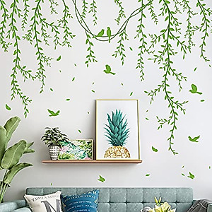 Amaonm Removable Hanging Vines Wall Stickers DIY Green Leaves Plant Grass Wall Decals Peel and Stick Flower Vine Decor for Kids Baby Girls Nursery Bedroom Living Room Offices Classroom (Green)