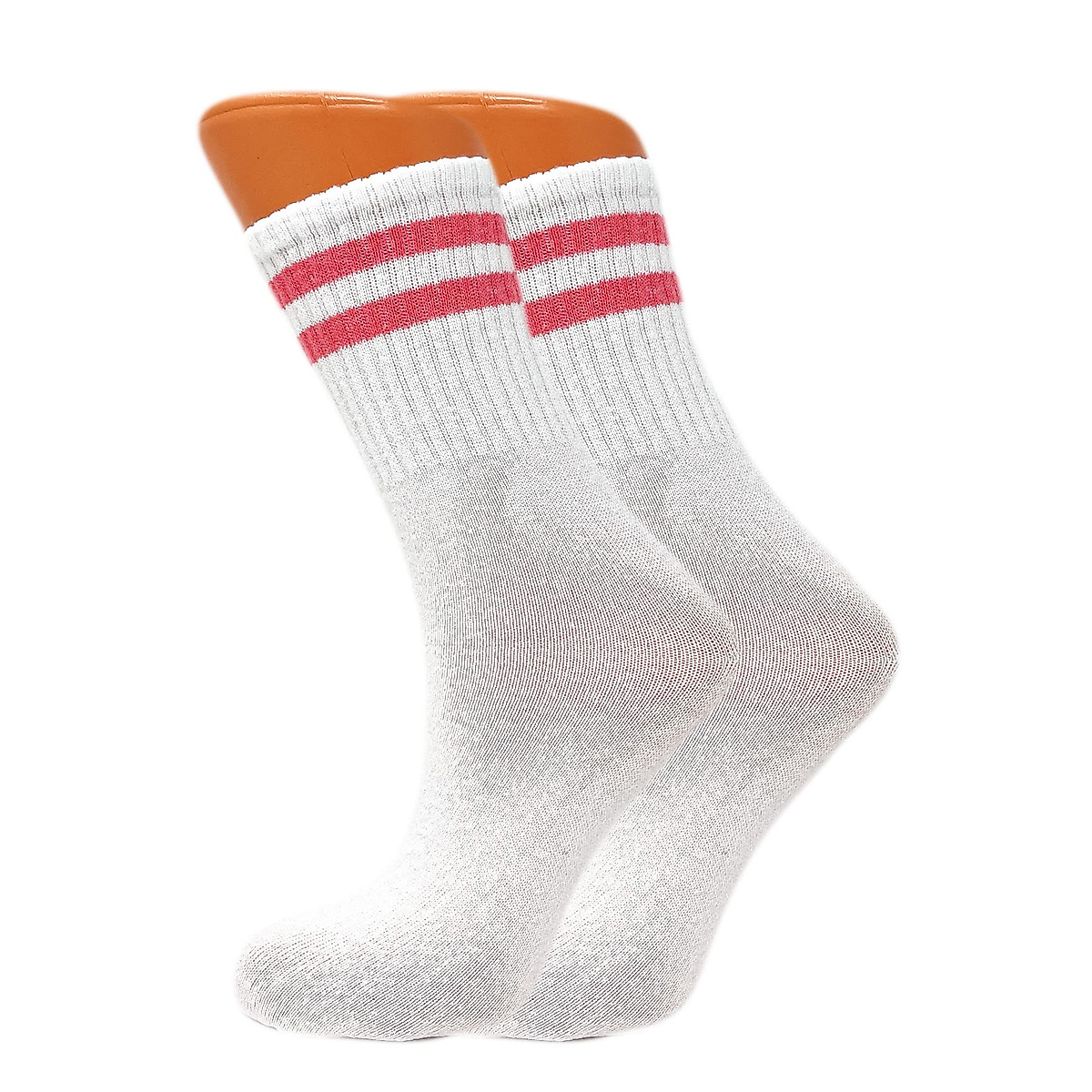 AWS/American Made Tennis Crew Socks for Women Cotton Athletic Striped Extra Thin 6 Pairs Shoe Size 5 to 10 (Style 1)