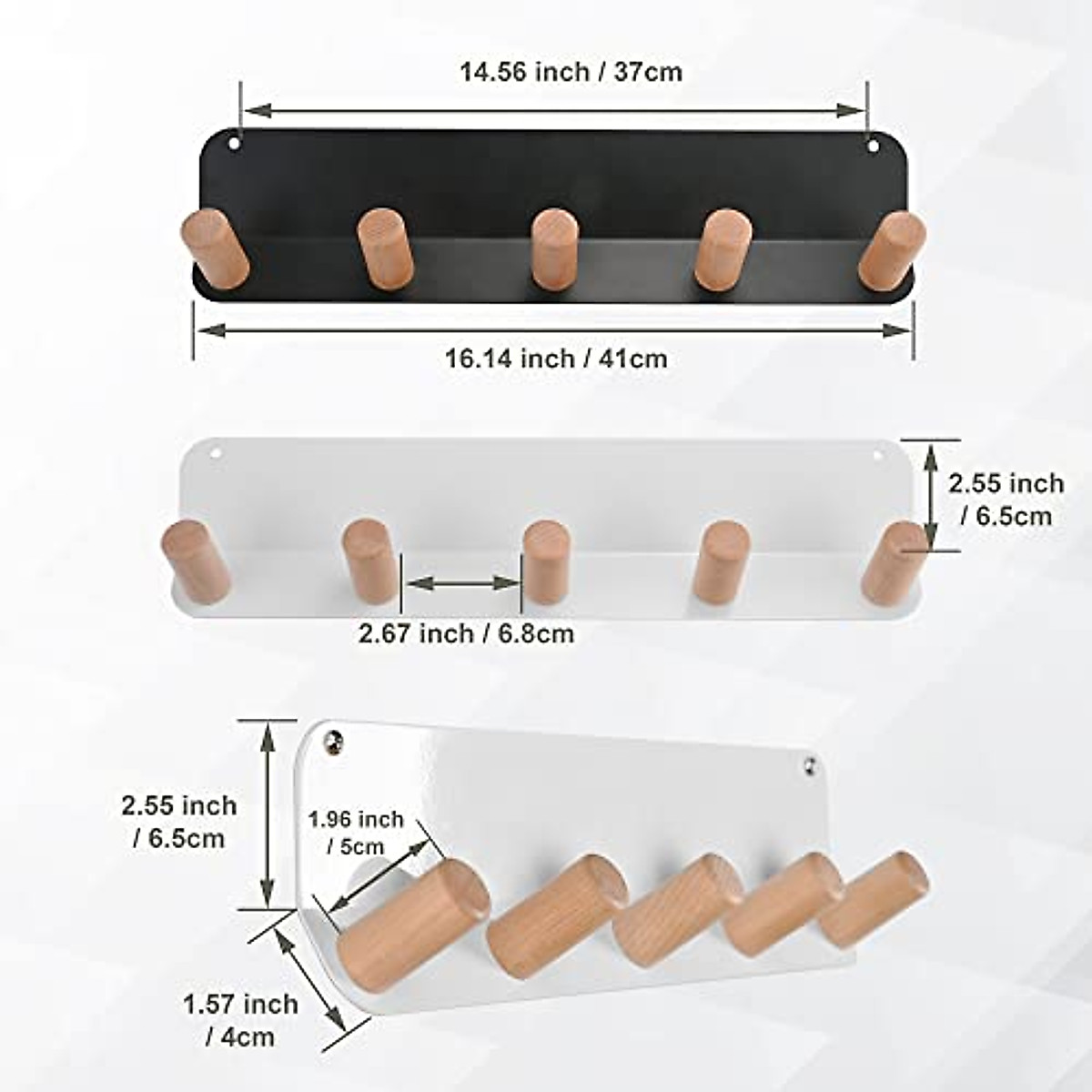 Faveaux Wall Mounted Coat Rack Wood Wall Hooks Hanging Hanger Pegs Metal Wooden Modern Boho Accordion Wall Room Decor Clothing, Coats, Towel, Hat, Scarf Rack Wall Mount, Heavy Duty Black Pack of 1