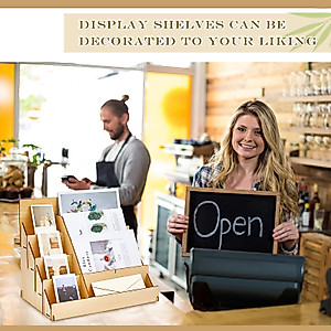 Wenqik 4 Tier 12 Shelves Greeting Card Display Stand Wooden Multipurpose Card Display Rack Sticker Display Stand for Vendors Portable Greeting Card Holder for Cards Picture Photos Organizer Display