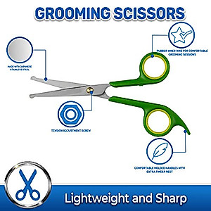 PET MAGASIN Japanese Stainless Steel Grooming Scissors (2) for Facial Hair and Larger for Body Trimming with Round Tip