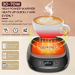 Coffee Mug Warmer, 70W Coffee Cup Warmer with 3-Temps Settings(130 ~ 170°F), Auto Shut Off and Timing Function,USB Coffee Warmer with Phone Charger Desk Use,Beverage Warmer Keep Coffee Tea Milk Hot