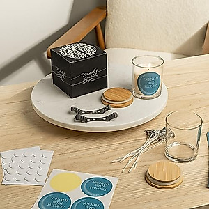 CANDECOR 8 Pack 10oz Clear Glass Candle Jars Kit - Complete Set with Bamboo Lids, Sticky Warning Labels, Customized Boxes, Wick & Holder - Ideal for DIY Candle Making - Dishwasher Safe