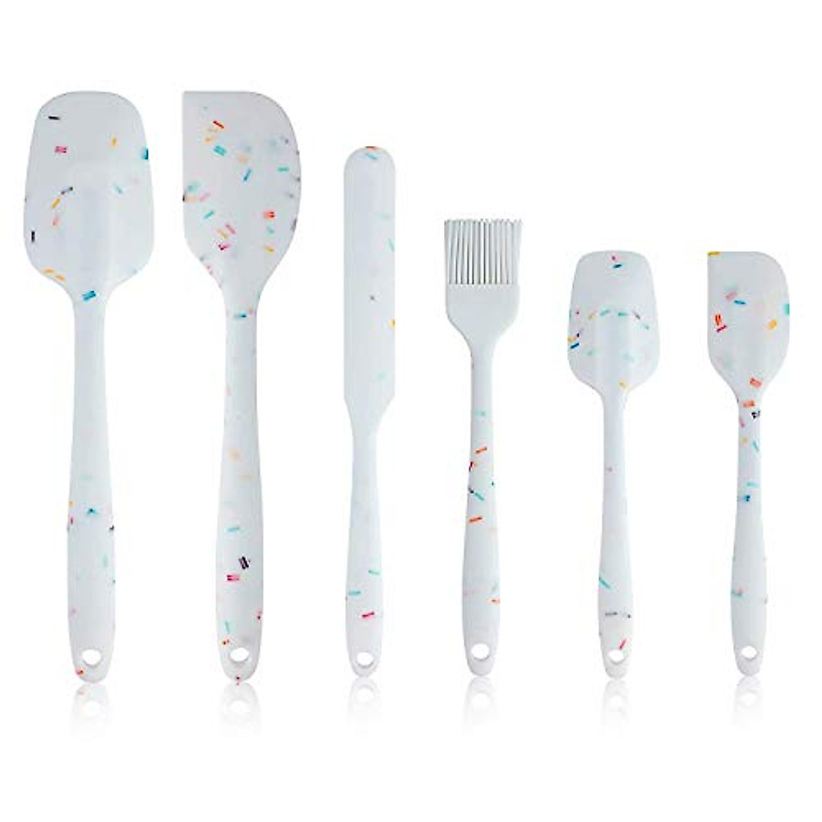 Heat Resistant Silicone Spatulas Set 6pcs, Seamless Design Non-Stick Mixing Spatulas with Stainless Steel Core, Premium BPA-Free Rubber Spatula Baking Cooking Utensile for Home Kitchen BBQ (white)