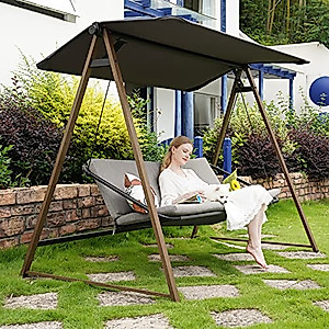 Grand Patio Outdoor Herning 3-Seat Steel Adjustable Canopy Swing, Porch Swing with Removable Cushion for Lawn Backyard Garden Poolside, Grey