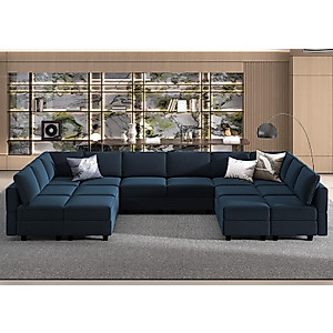 Belffin Oversized Modular sectional Sofa with Double Chaises U Shaped Sleeper Sofa Couch Reversible with Storage Velvet Blue