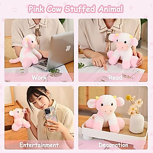 Gvimenos Pink Cow Stuffed Animal Cute Hug Cow Plushies, Soft Strawberry Cow Throw Pillow, Cartoon Cow Plushie Decoration Gift for Boys Girls(8 Inch)