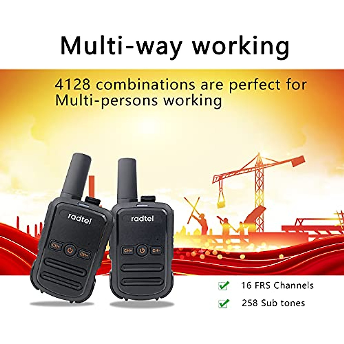 Radtel RT12 Walkie Talkies for Adults Rechargeable 2 Pack, Long Range Handheld FRS Two Way Radio 16CH Handsfree VOX for Camping Hiking (Black)