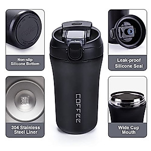 14 oz Travel Coffee Mug, 2 Pack Vacuum Insulated Coffee Travel Mug Spill Proof with Lid and Straw, Stainless Steel Reusable Coffee Tumbler for Hot and Cold Drinks, Gift for Men and Women(Black White)