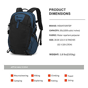 MOUNTAINTOP 35L Hiking Backpack for Women & Man Outdoor Backpack with Rain Cover for Camping, Cycling and Traveling, Flowerarmygreen