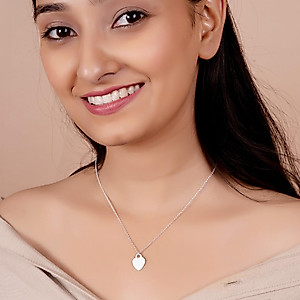 Tiny Minimalist Blank Plain Flat Heart Shape Initial Pendant Necklace For Teen For Women .925 Sterling Silver