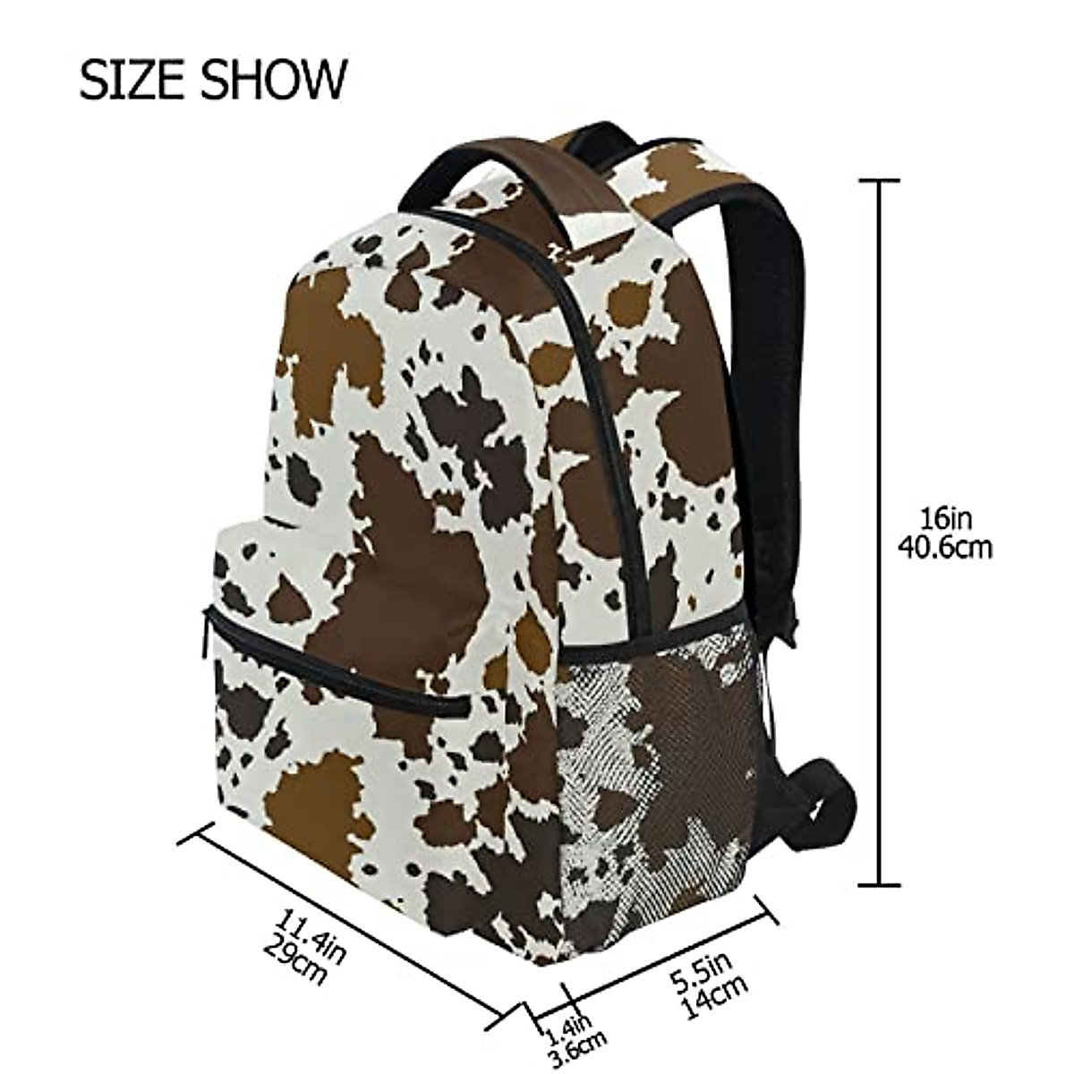 Krafig Cow Print Brown Boys Girls Kids School Backpacks Bookbag, Elementary School Bag Travel Backpack Daypack