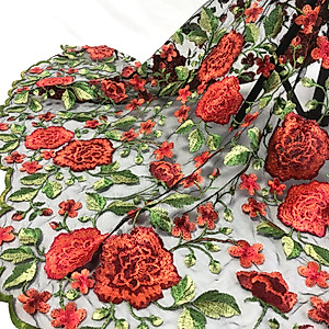 Buchuang DIY Design Fabric, Unique Black Mesh with Red Color Fabric, 71''x59'' is 1 Piece Premium Quality Perfect for Skirt & Dress Fashion, Cloth DIY, and Embroidery Lace Fabric Design(2Yards Black)