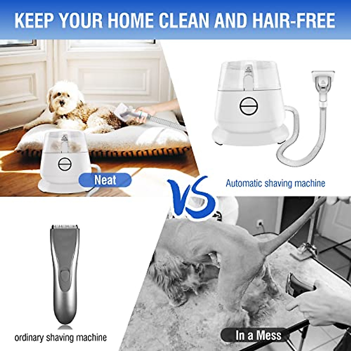 Pro Pet Grooming Kit & Vacuum Suction 99% Pet Hair, Low Noise Dog Grooming Clippers, 5 Pet Grooming Tools,1.2L Dust Box, for Shedding Tools for Dogs Cats and Other Animals Pet Hair