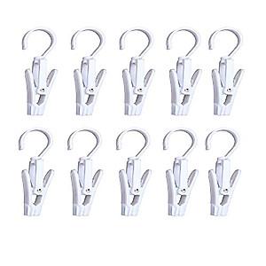 Wenplus 10 PCS Super Strong Plastic Swivel Hanging Hooks Home Swivel Laundry Clips Curtain Clips Clothes Pins Beach Towel Clips, 4.3inch, White