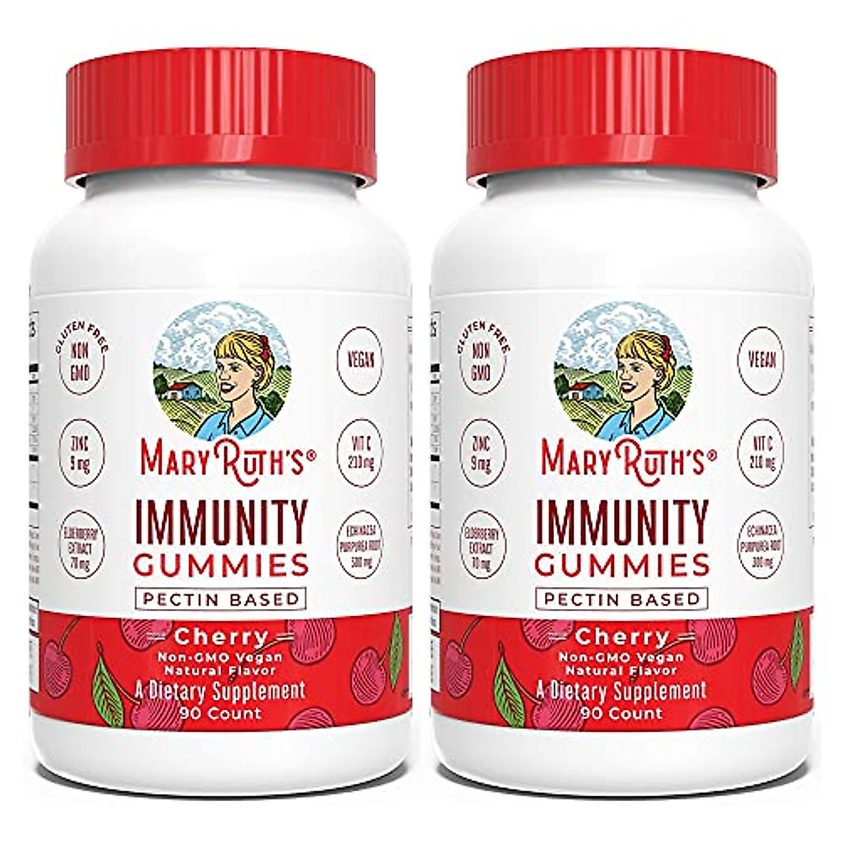 MaryRuth's Immune Support Elderberry Gummies with Echinacea | Vitamin C and Zinc for Adults & Kids | Immune Defense Gummy Vitamins | Cherry | Vegan | Non-GMO | 2 Pack | 90 Count