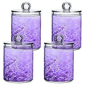 Nander 2Pack Spring Lavender Qtip Holder Dispenser-Clear Plastic Apothecary Jars Set -Restroom Bathroom Makeup Organizers Containers for Cotton Swab, Ball, Pads, Floss