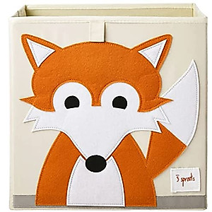 3 Sprouts, 13inch x 13inch x 13inch Cube Storage, Pack of 2 (Racoon and Fox)