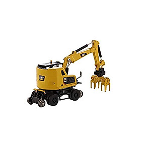 1:87 Caterpillar M323F Railroad Wheeled Excavator, Safety Yellow Color – HO Series by Diecast Masters – 85612 (Comes with 3 Interchangeable Work tools: Ballast Tamper, Rail Clamshell, and Bucket