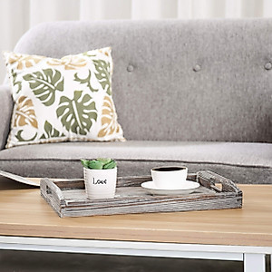 MyGift Rustic Torched Wood Serving Tray with Handles, Farmhouse Ottoman Coffee Tray, 16 x 12 Inches