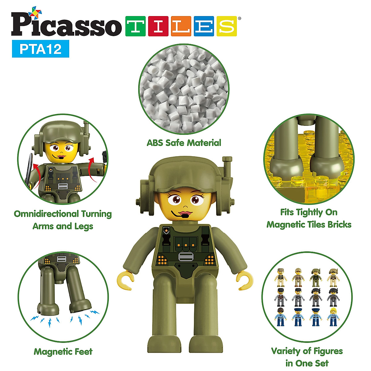 Picasso Toys Magnetic Action Figures Character Law Enforcement for Construction Building Block Tiles Toy Set Magnet Expansion Variety Pack Educational STEM Learning Kit Pretend Playset PTA12
