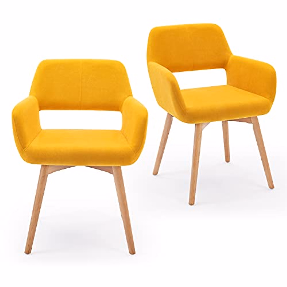 ceedment Small Modern Living Dining Room Accent Arm Chairs Club Guest with Solid Wood Legs(2, Yellow)