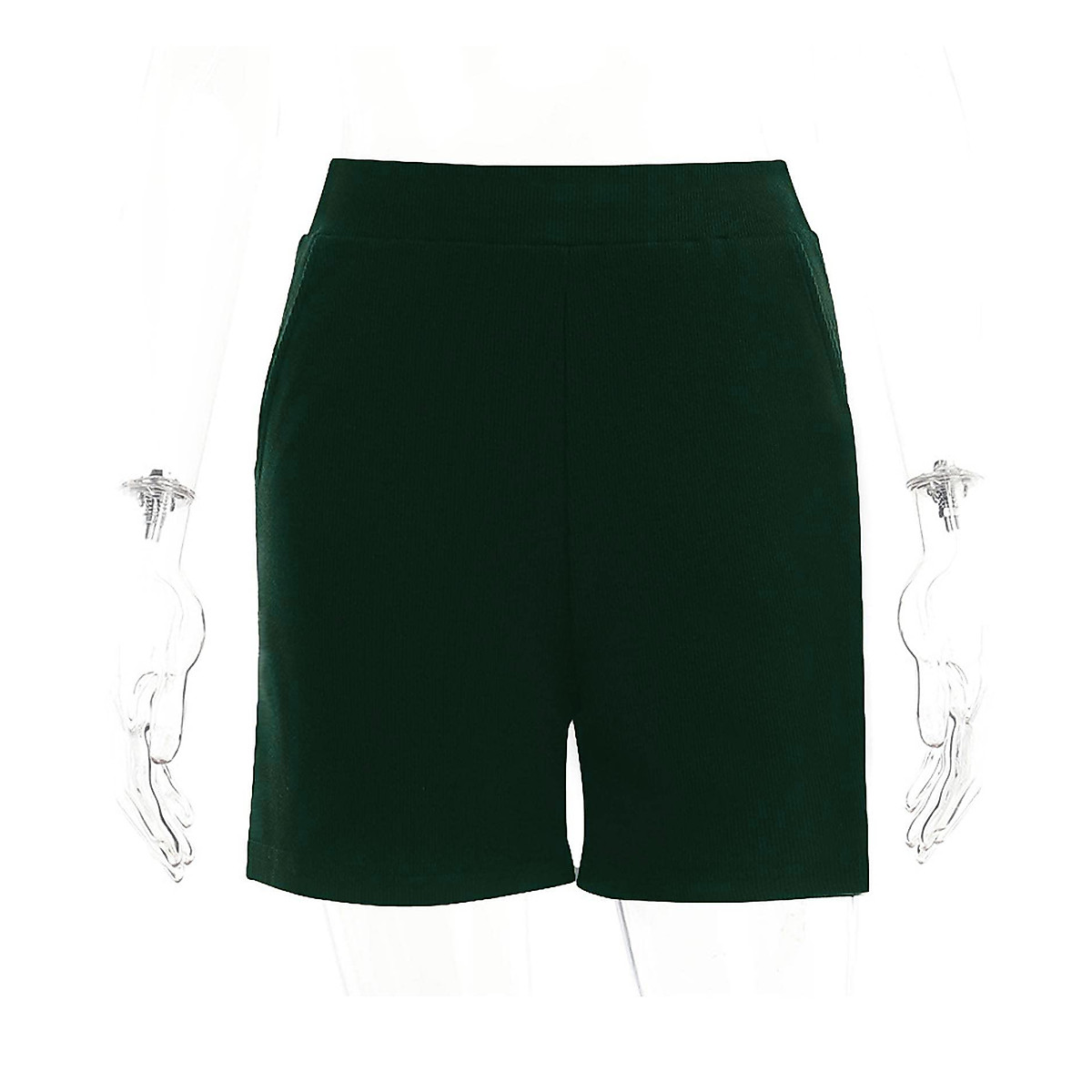 ECDAHICC Women's High Wasited Biker Shorts Ribbed Knitted Bodycon Short Leggings Knitwear (BG2,L)