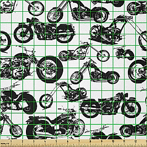 Ambesonne Motorcycle Fabric by The Yard, Retro Chopper Pattern Monochrome Motorbike Design Adventure Cruising Theme, Stretch Knit Fabric for Clothing Sewing and Arts Crafts, 3 Yards, White and Black