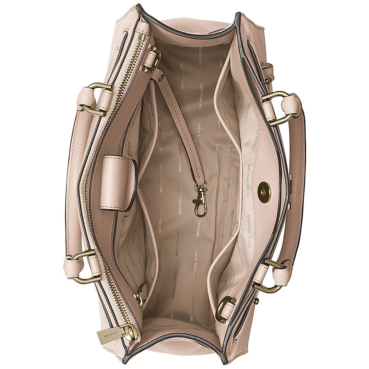 MICHAEL Michael Kors Reagan Large Leather Satchel Bag, Soft Pink Light Cream Fawn