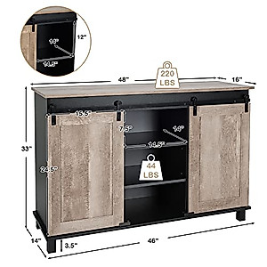Giantex Sideboard, Buffet Coffee Bar Station with 2 Sliding Barn Doors, Wood Cupboard Pantry, Large Console Table with 3 Tier Shelves, Farmhouse Storage Cabinet Kitchen Dining Living Room